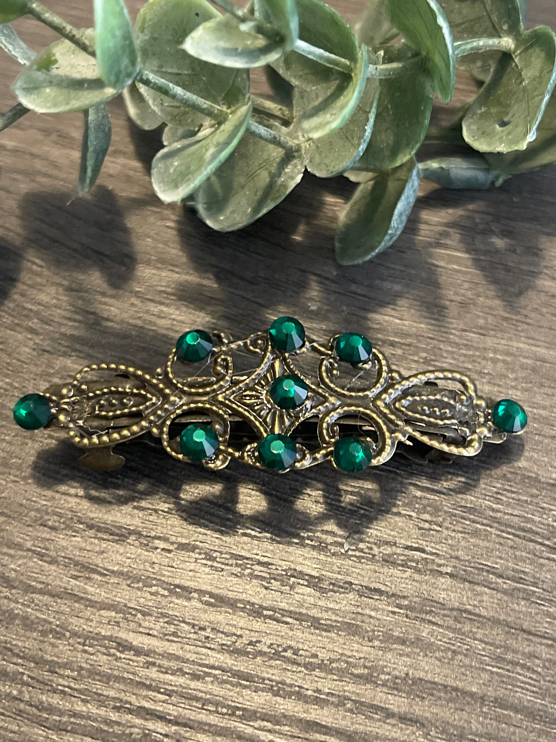 Emerald Green Crystal Barrette: Vintage Style Hair Clip (2.5") - Etsy