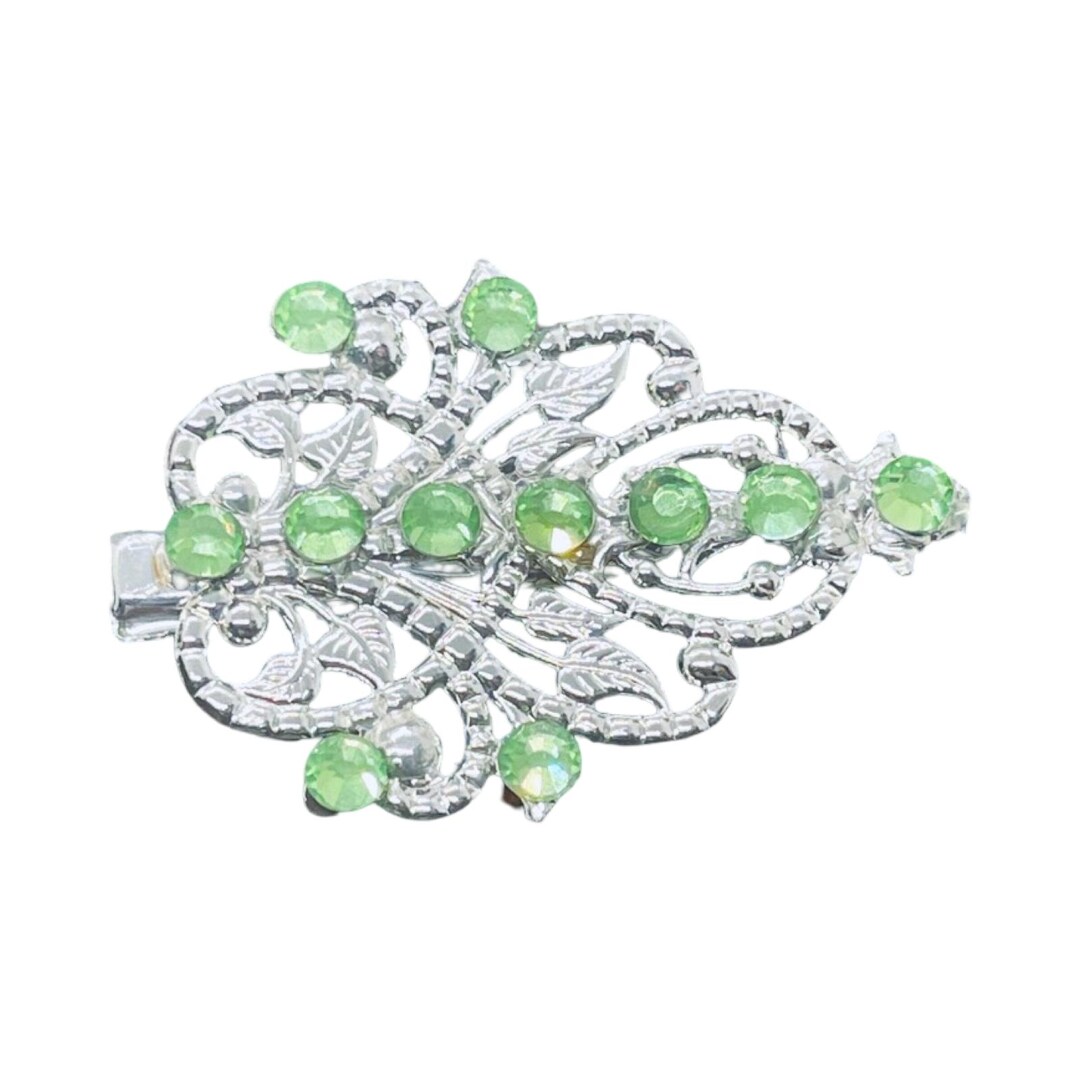 Lime Green Crystal Hair Clip: Silver Leaf Alligator Clip - Etsy