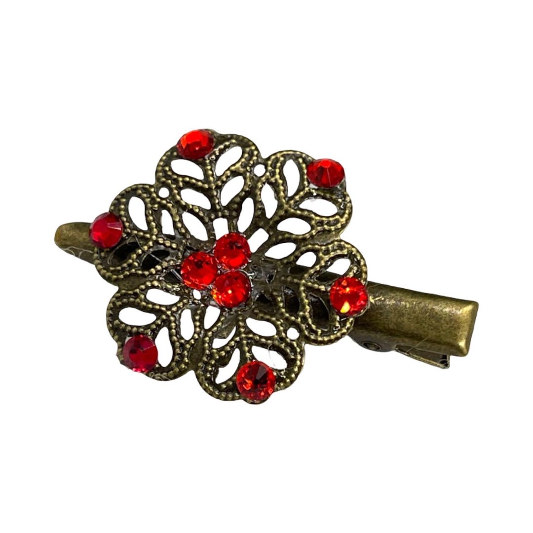 Red Rhinestone Flower Alligator Clip: Antique Style Hair Accessory - Etsy