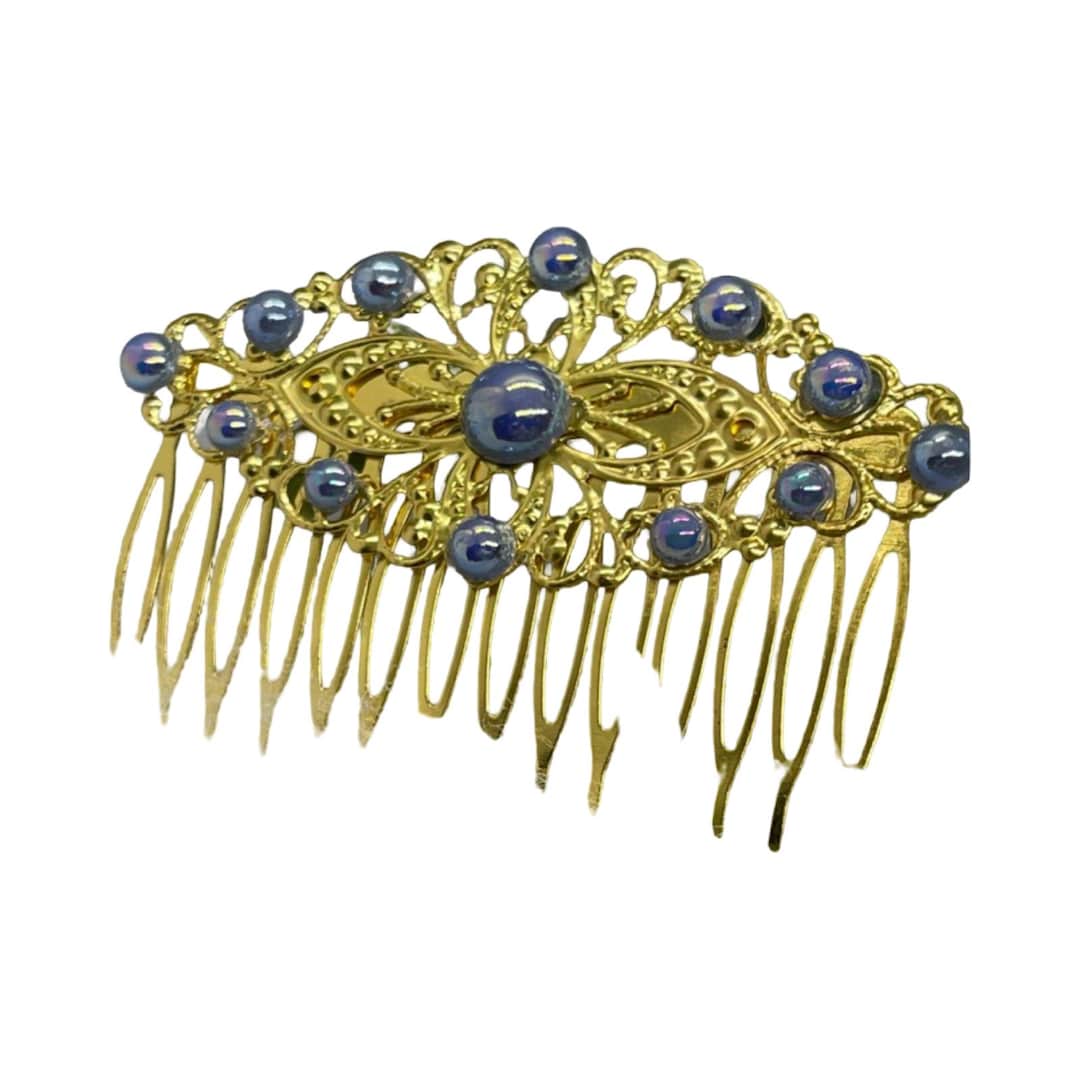 Blue Iridescent Pearl Gold Hair Comb: Vintage Bridal Accessoryformal ...