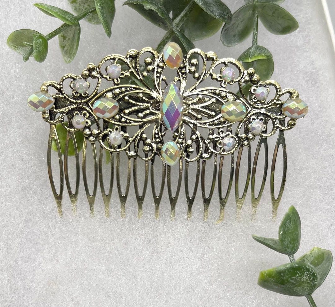Vintage Style Iridescent Pearl Rhinestone Hair Comb: Bridal Accessory ...
