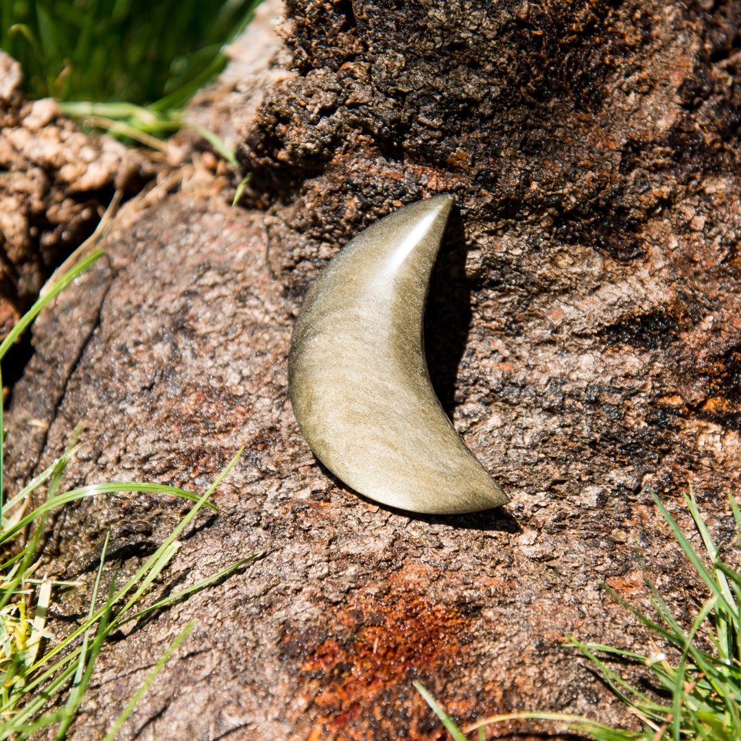 Gold Sheen Obsidian Crescent Moon 2.7 Inches - Etsy