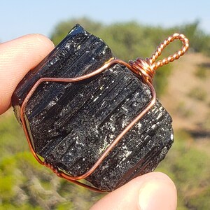 Terminated Black Tourmaline Copper Wire Wrap Pendant Madagascar 41.7 ...