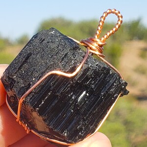 Terminated Black Tourmaline Copper Wire Wrap Pendant Madagascar 41.7 ...