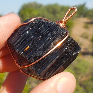 Terminated Black Tourmaline Copper Wire Wrap Pendant Madagascar 41.7 ...