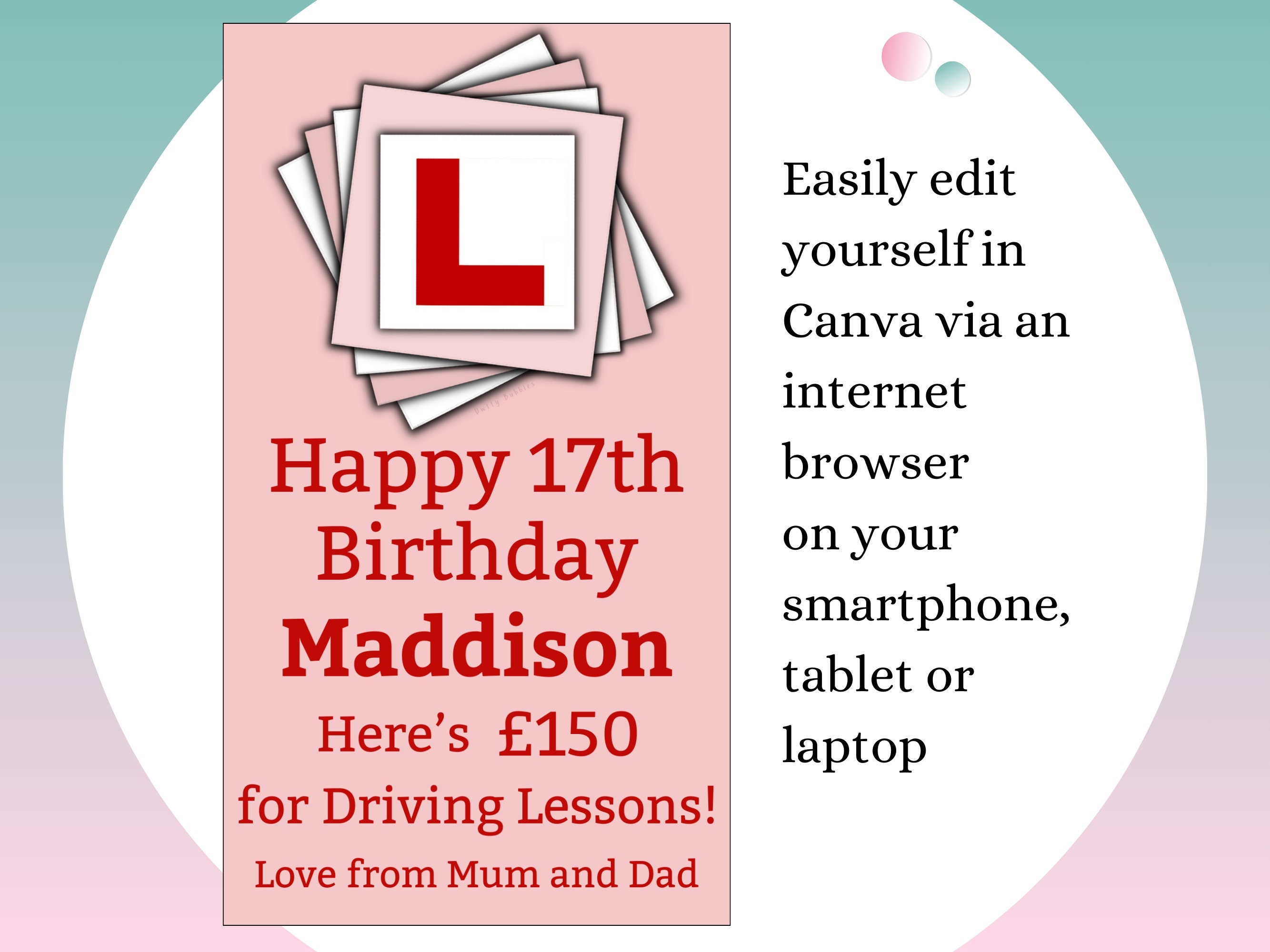 Driving Lesson Voucher, Digital Download Gift Voucher Template for ...