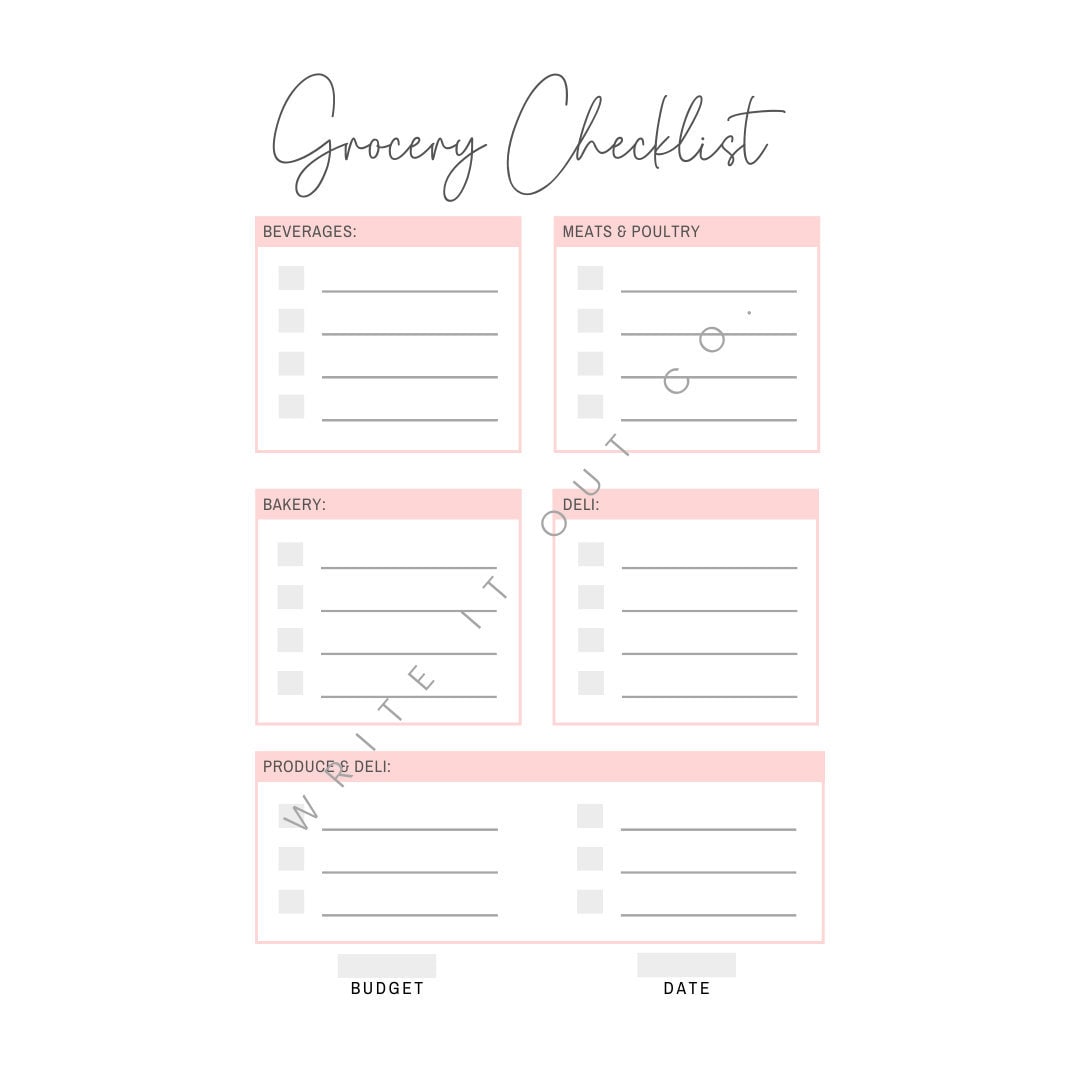 Printable Grocery Checklist | Printable Groceries List | Shopping List ...