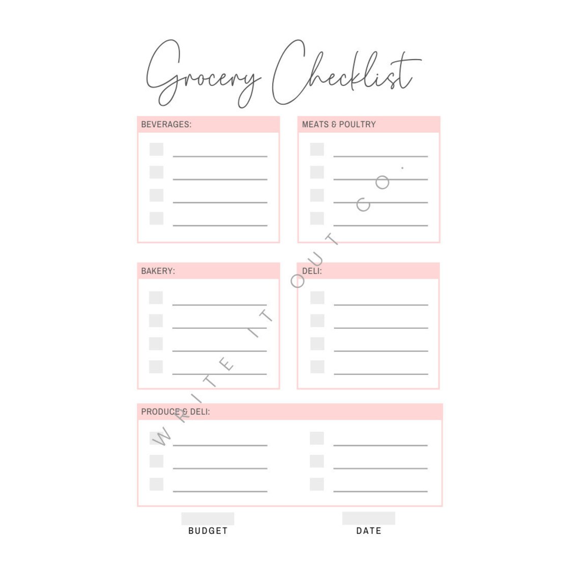Printable Grocery Checklist | Printable Groceries List | Shopping List ...