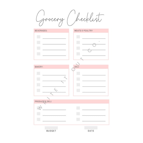 Printable Grocery Checklist Printable Groceries List | Etsy UK