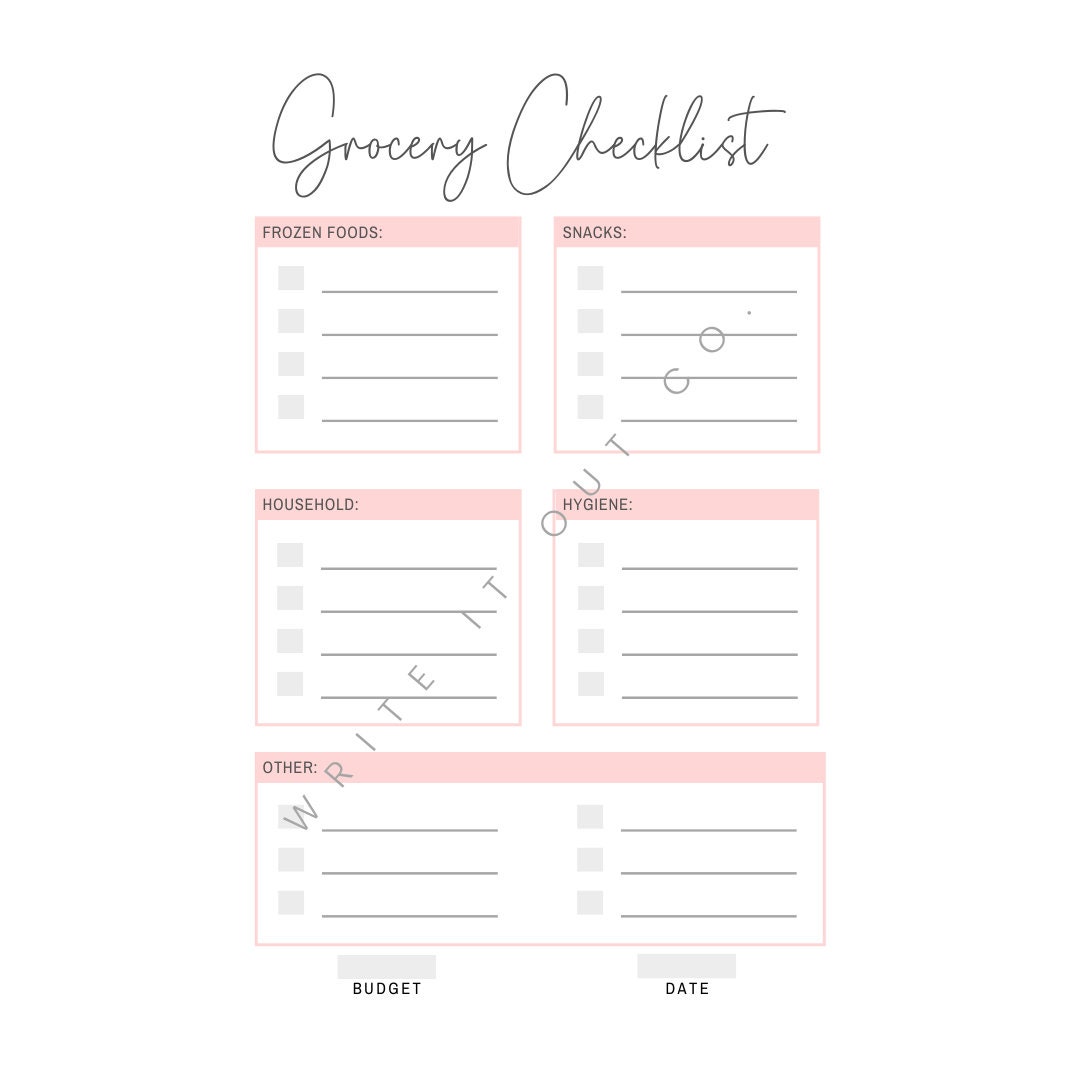 Printable Grocery Checklist | Printable Groceries List | Shopping List ...