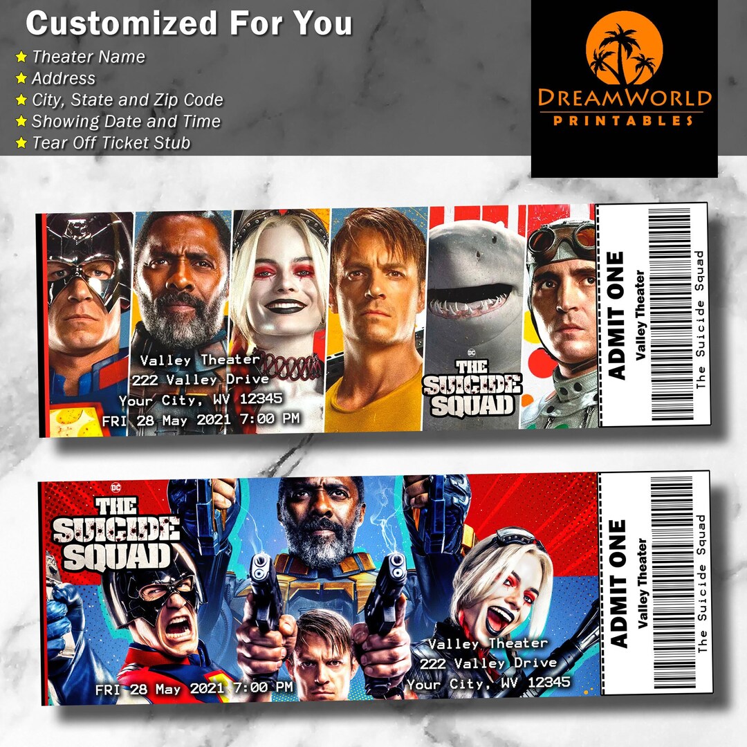 Printable Family Movie Night "the Suicide Squad" Tickets - Etsy