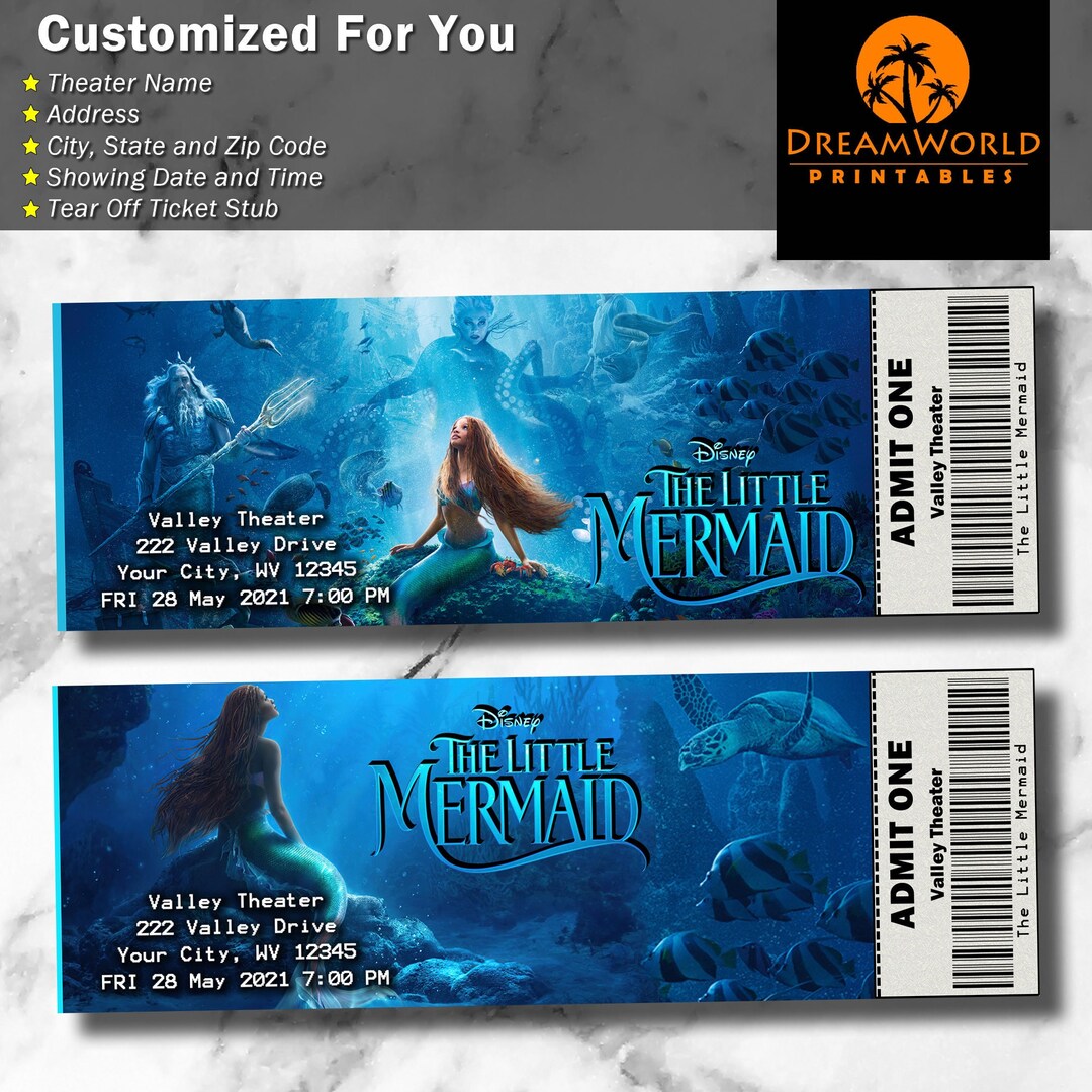 The Little Mermaid Collectible Printable Movie Tickets - Etsy