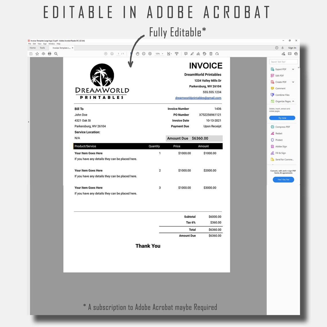 Invoice Template Invoice Invoice Form Invoice Download | Etsy España