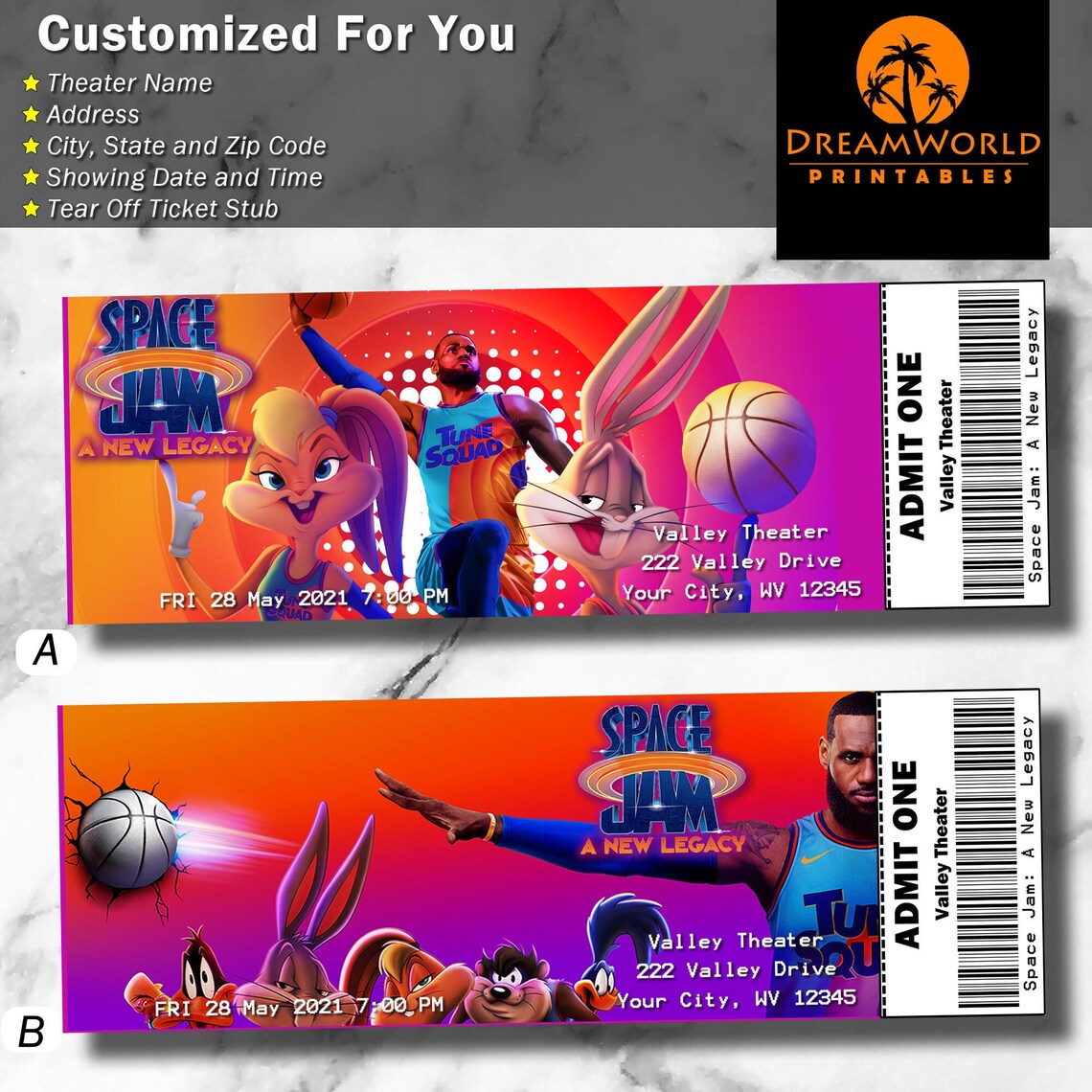 Printable Family Movie Night "space Jam: A New Legacy" Tickets - Etsy