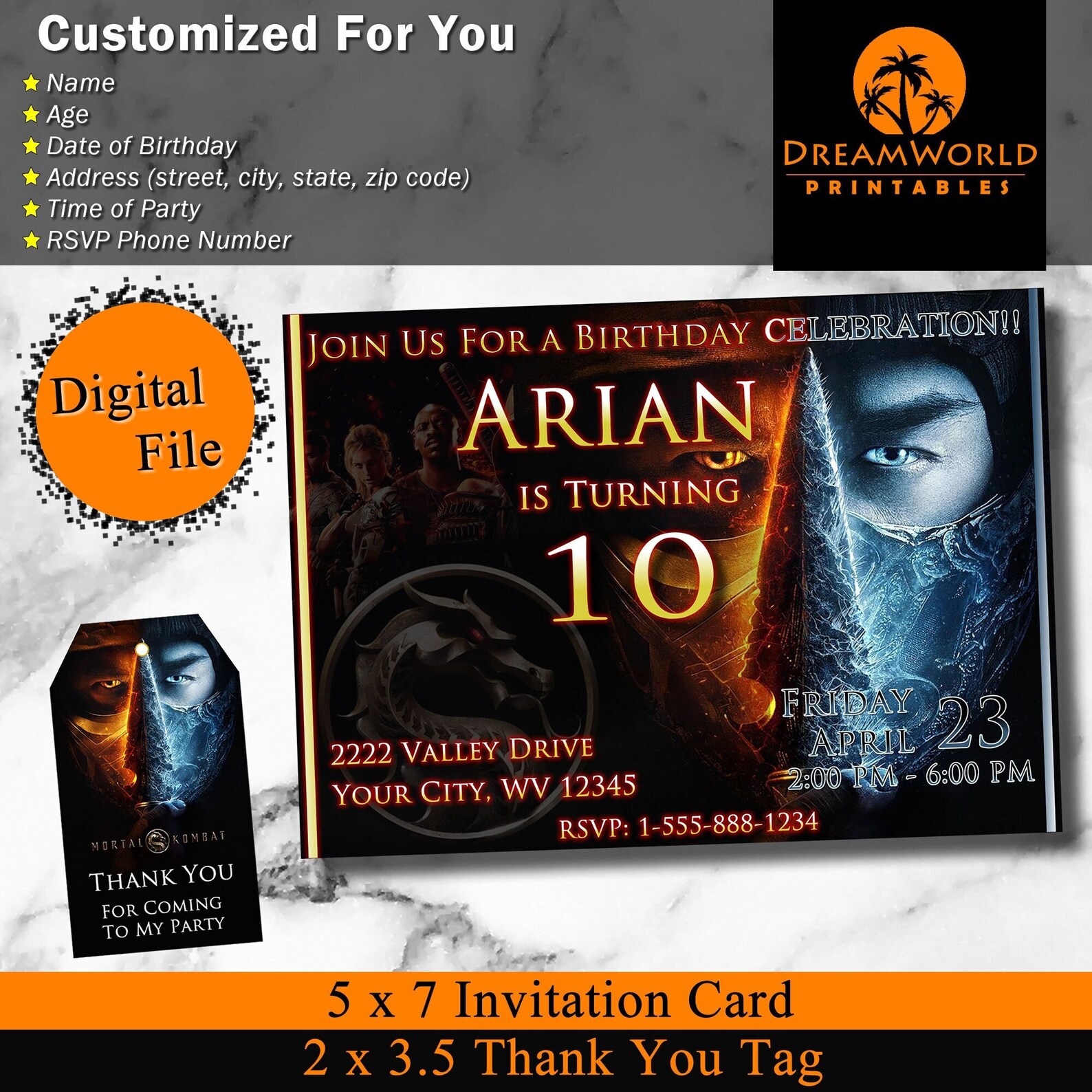 Mortal Kombat Invitation, Mortal Kombat Birthday, Card Invitation ...