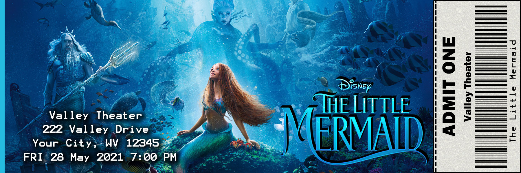 The Little Mermaid Collectible Printable Movie Tickets - Etsy