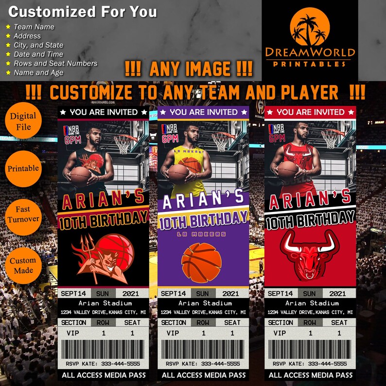 Basketball Ticket Invitation, Bball Invite, Sports Themed Ticket Invite ...