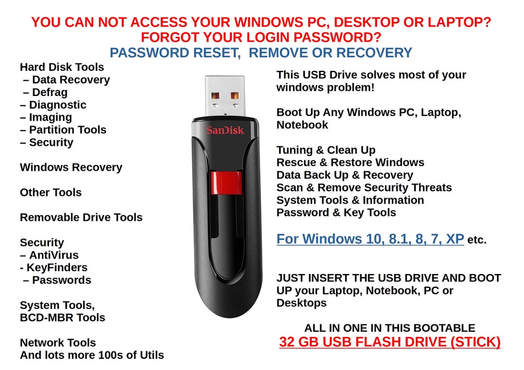 Password Reset, Remove or Recovery for Windows 10 8 7 Xp on A Bootable ...