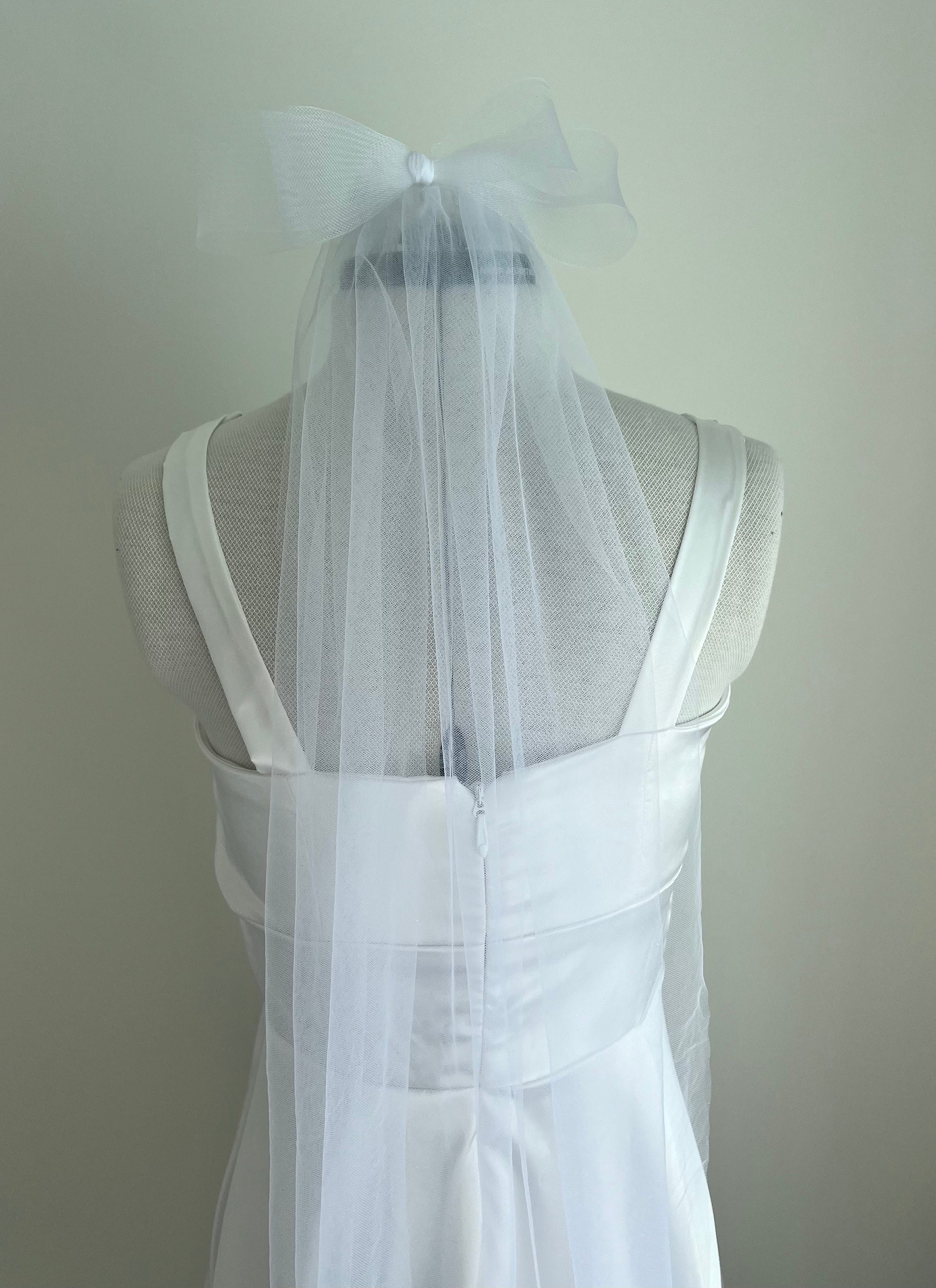 Delicate Bow Wedding Tulle Veil Horsehair Crinoline Bow Bridal Veil ...