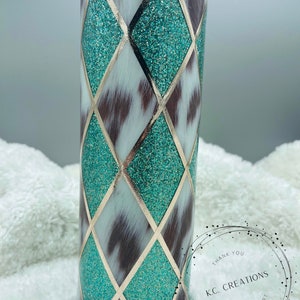 Teal and Cow Print Tumbler / Cow Cup / Western Style Cup / - Etsy