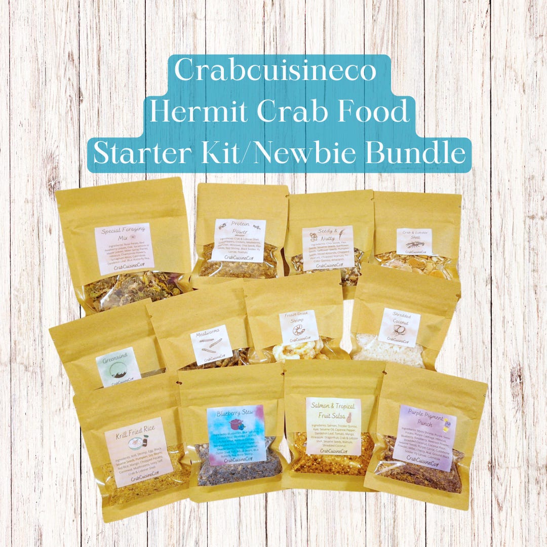 Essential Hermit Crab Food Starter Kit - 12 Piece Newbie Bundle + Free ...