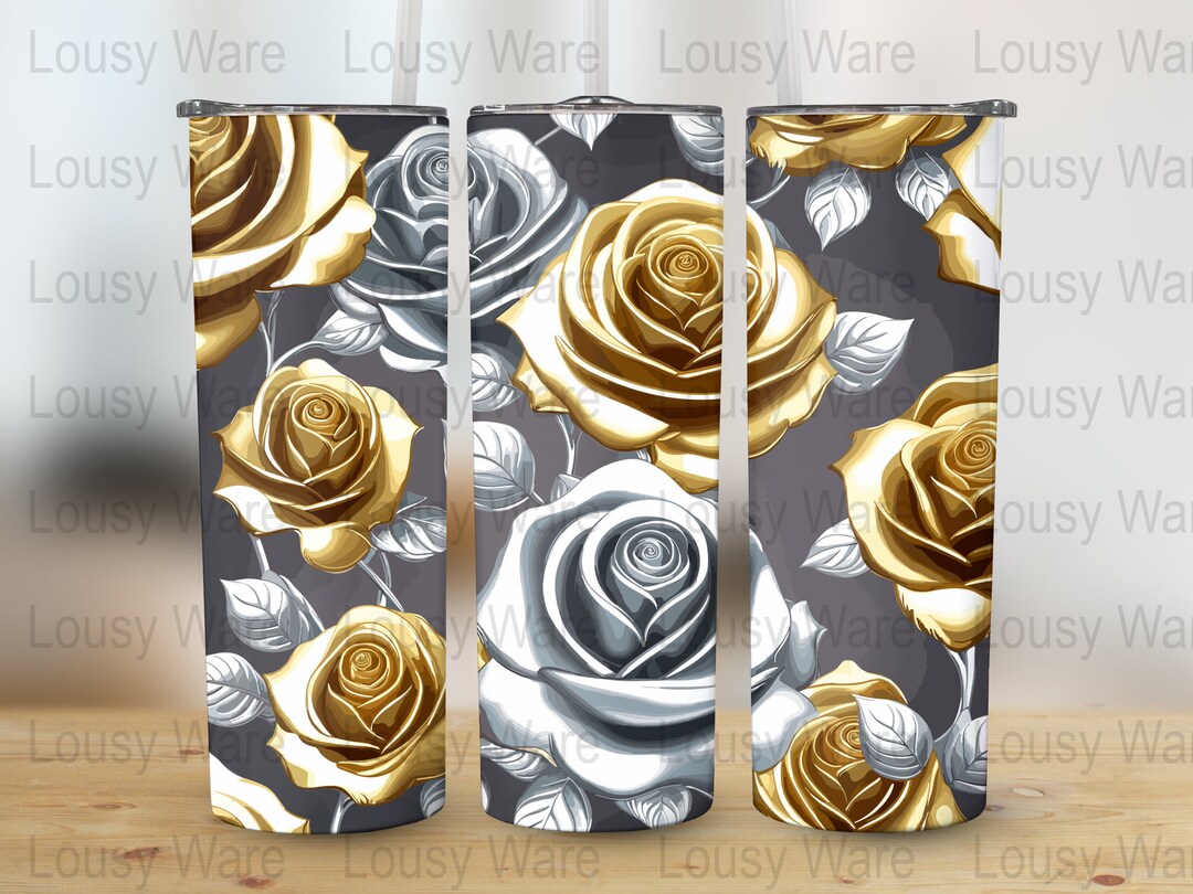 3D Golden Silver Rose Pattern 20 Oz Skinny Tumbler Sublimation Design ...
