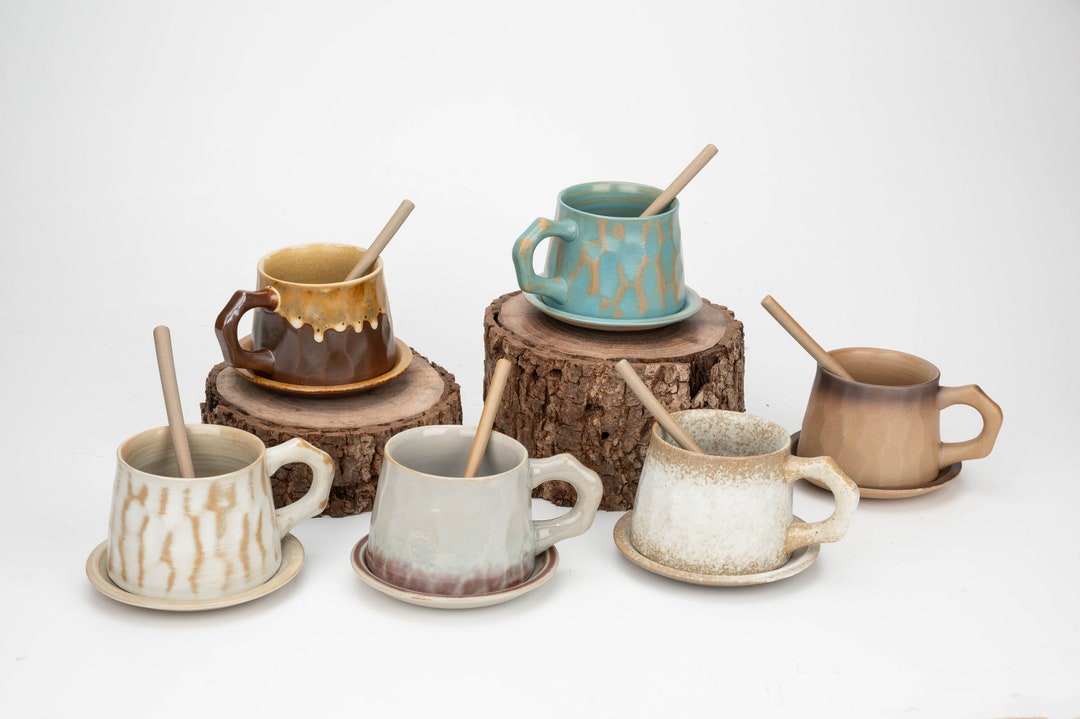 Fancy Handmade Ceramic Coffee Mug Set, 300ml Pottery Coffee Mug, Coffee ...
