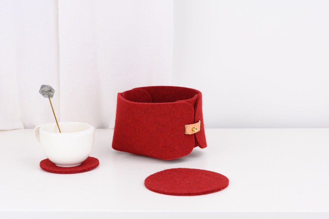 Wool Felt Organizer: Vegetable Tan Leather Tab, Desk Storage - Etsy