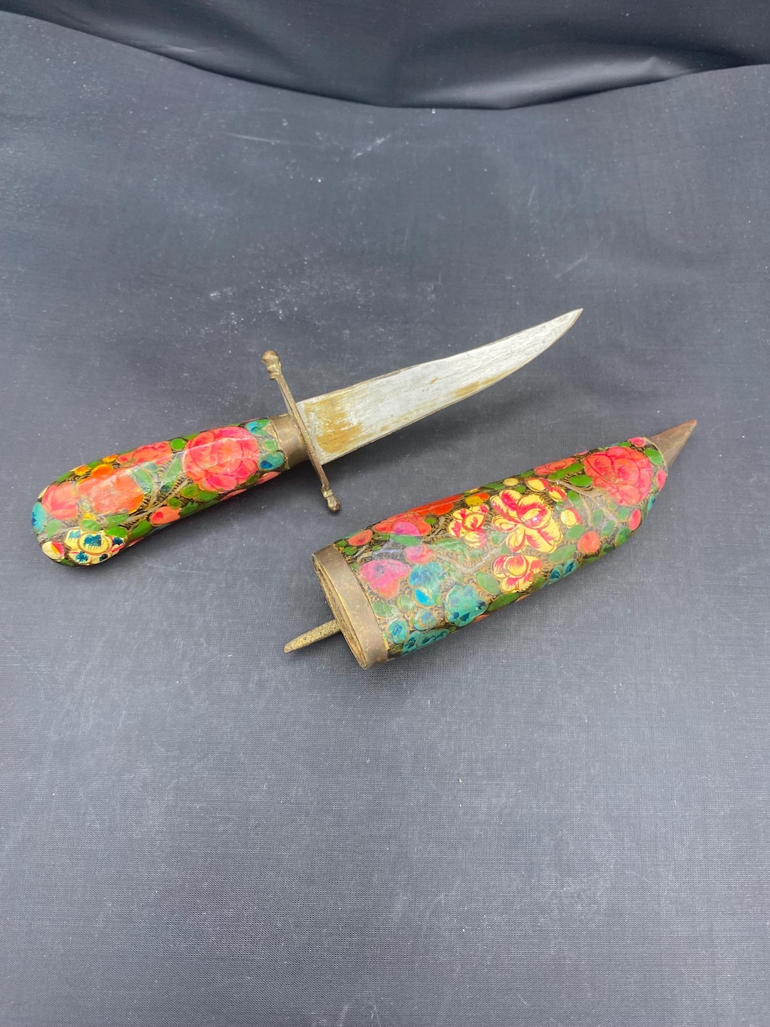 Antique Indian Ethnic Knife, Steel Blade, Wood and Copper Handle and ...