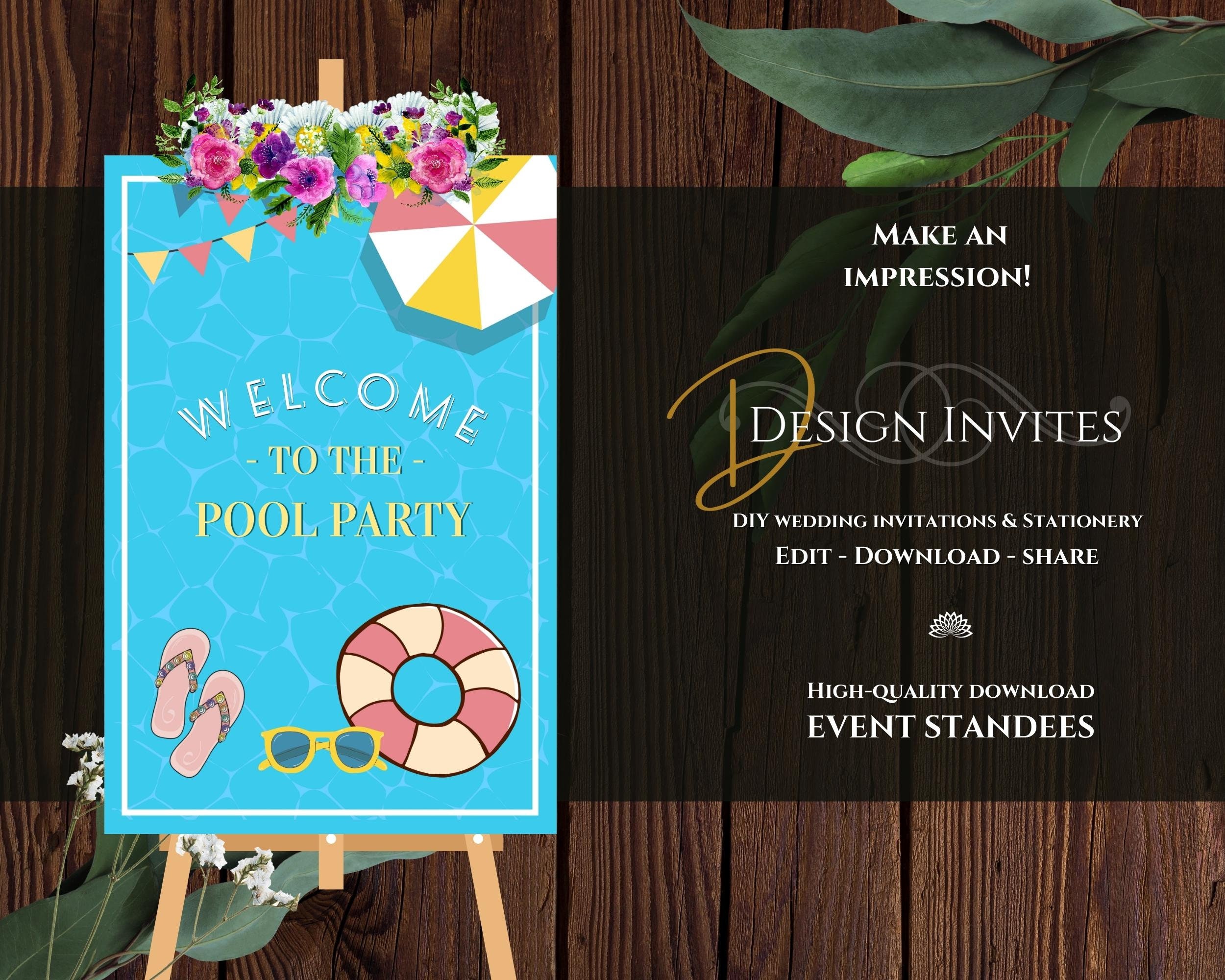 Pool Party Welcome Signage With Pool Slippers, Pool Ring, Sunglasses ...