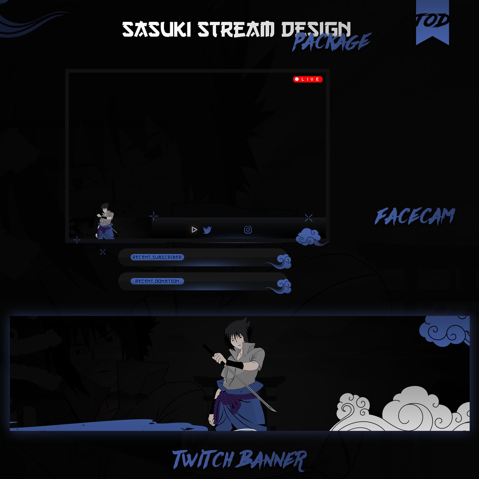 Sasuke Stream Overlays Full Twitch Package Anime Overlays | Etsy