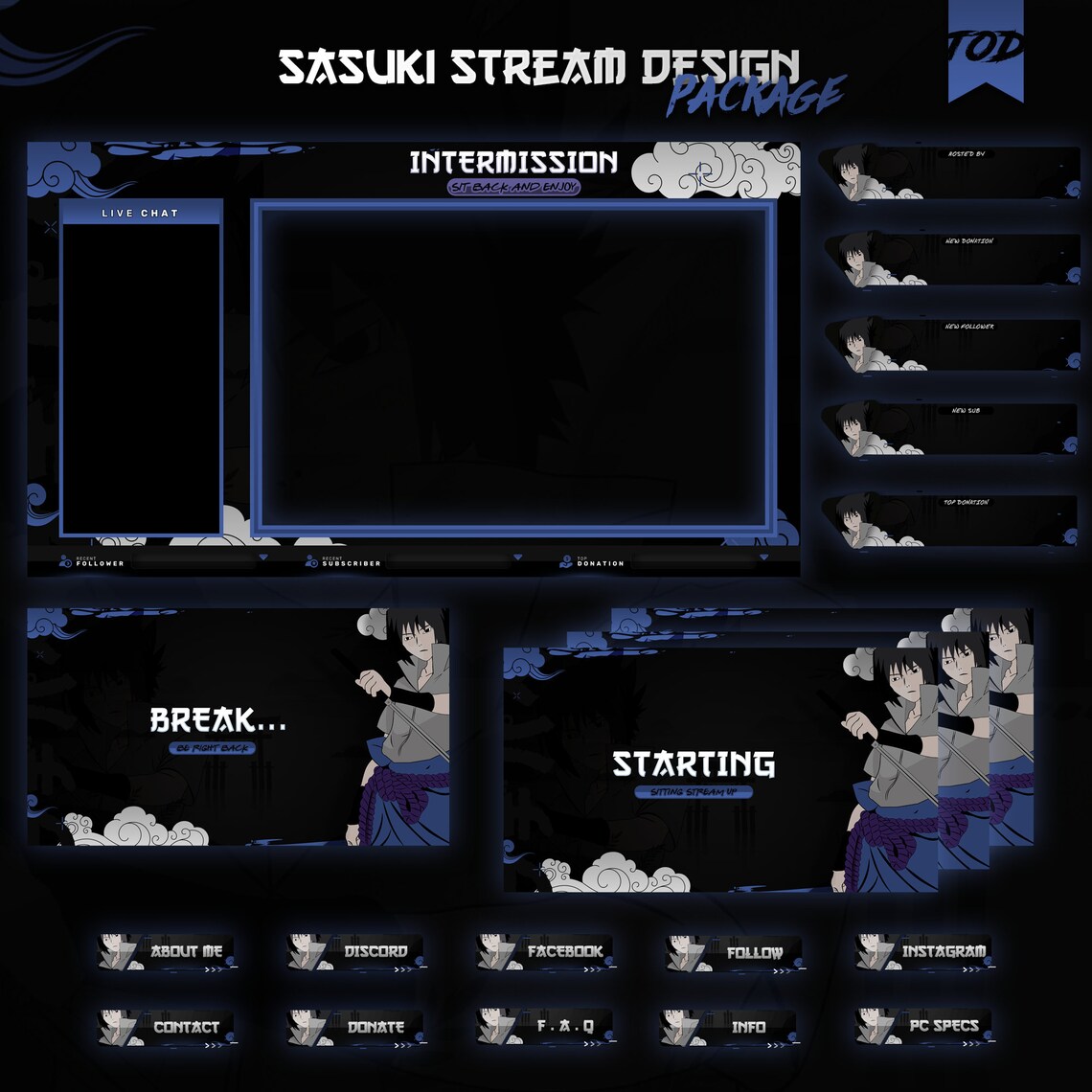 Sasuke Stream Overlays Full Twitch Package Anime Overlays | Etsy