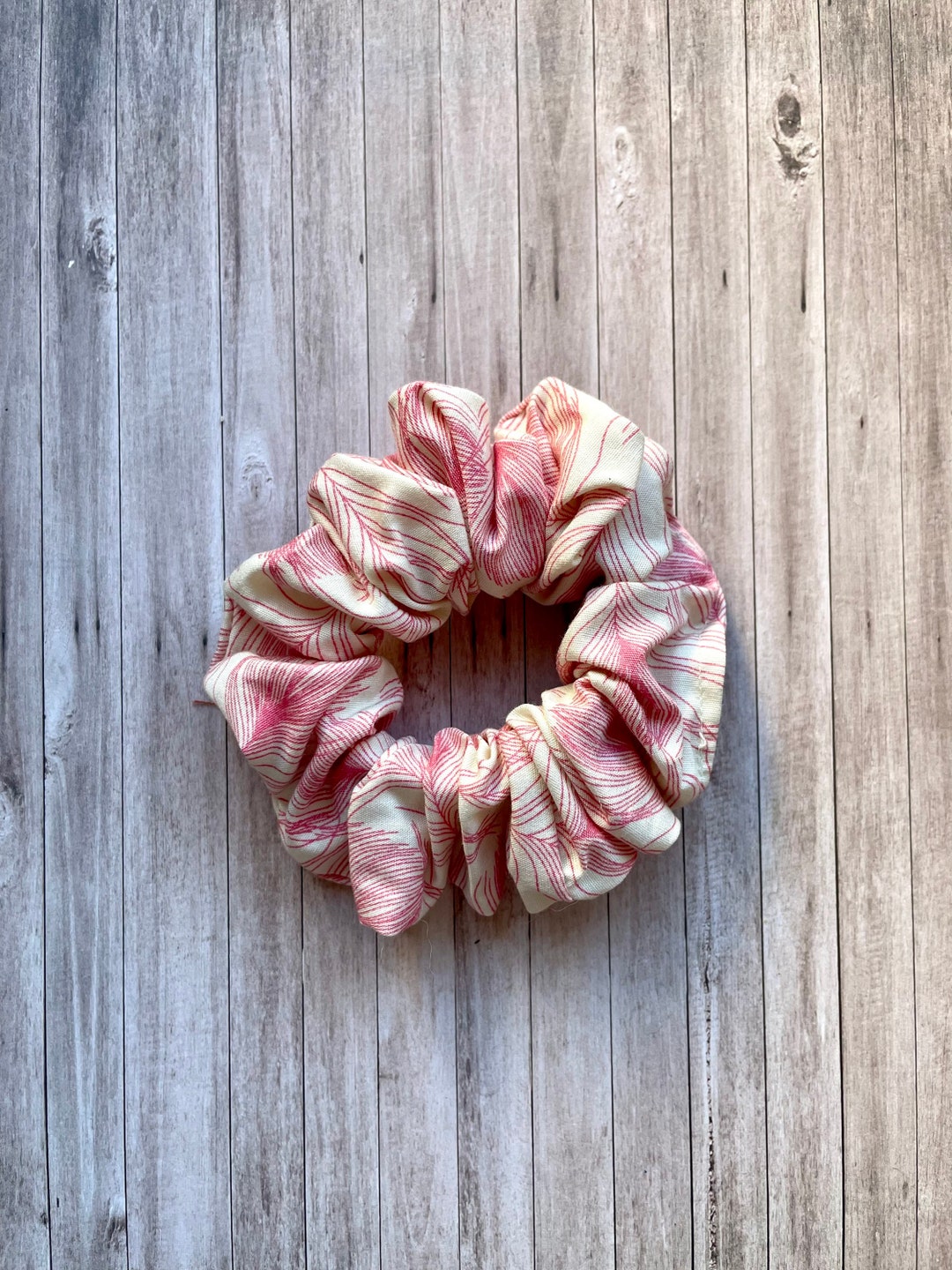 Pink Feather Patterned Cotton Hair Scrunchie - Etsy