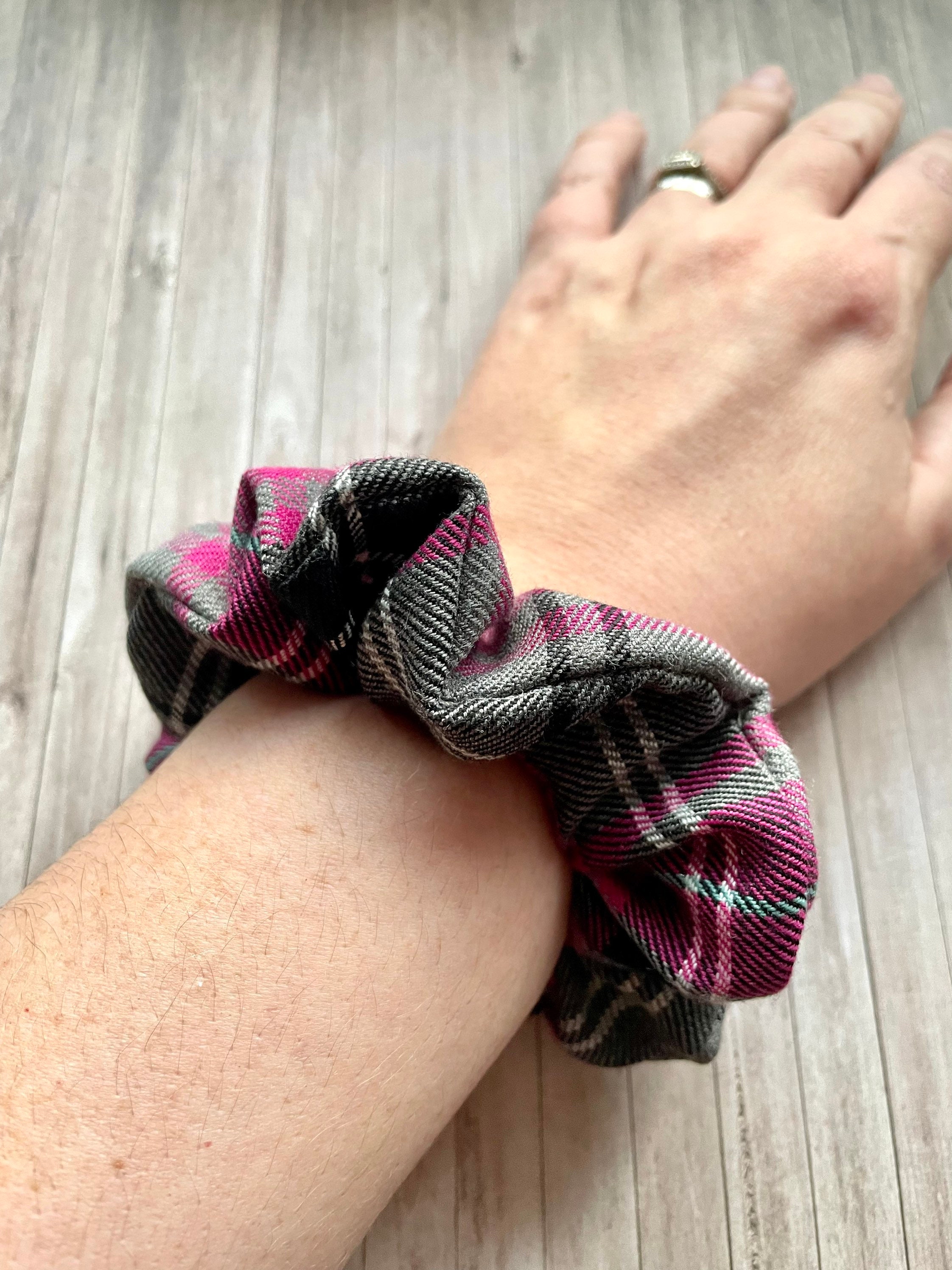 Pink & Grey Tartan Hair Scrunchie - Etsy UK