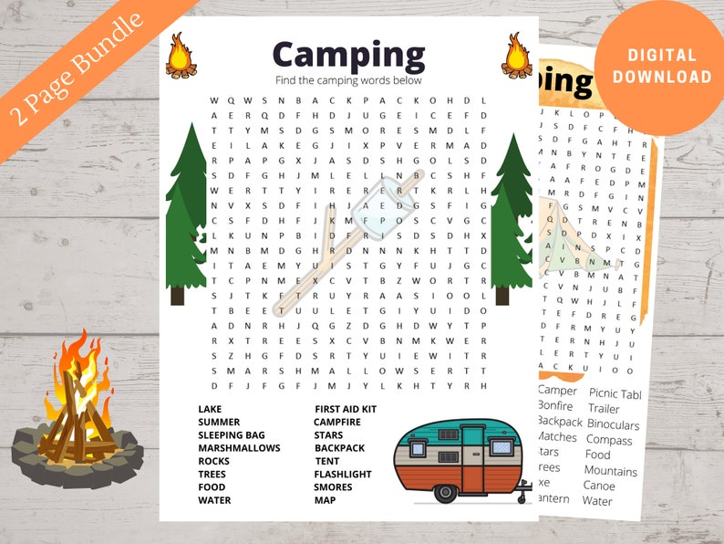 Camping Word Search, Camping Games for Kids, Camping Word Find, Summer ...