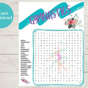 Gymnastics Word Search for Kids PDF Printable/Instant | Etsy