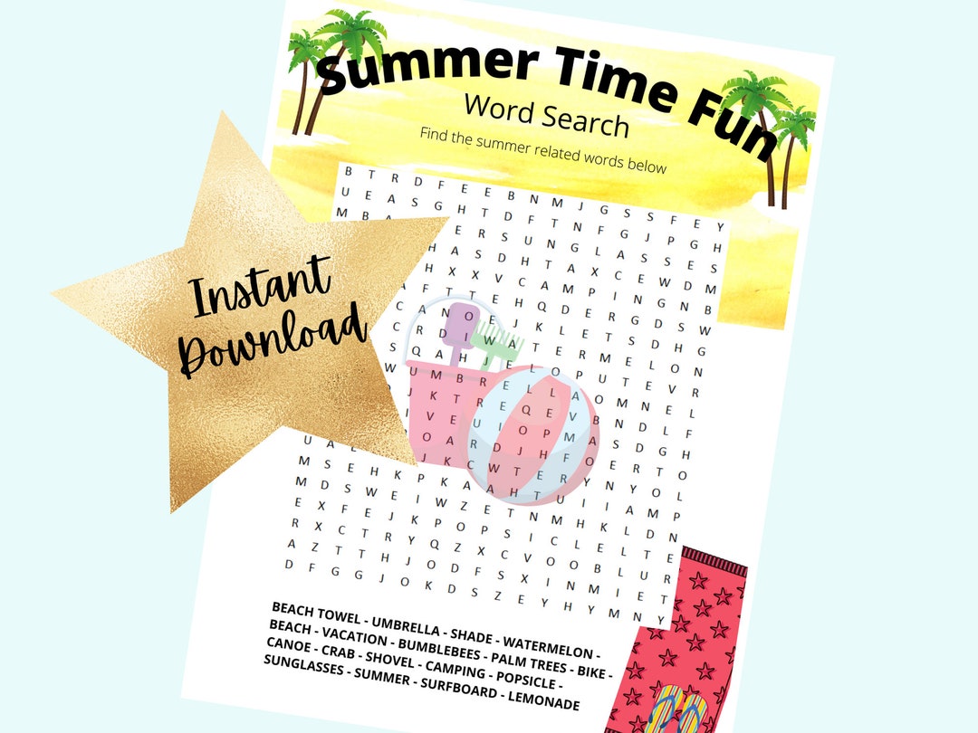 Summer Time Word Search, Printable Activities for Kids and Adults - Etsy
