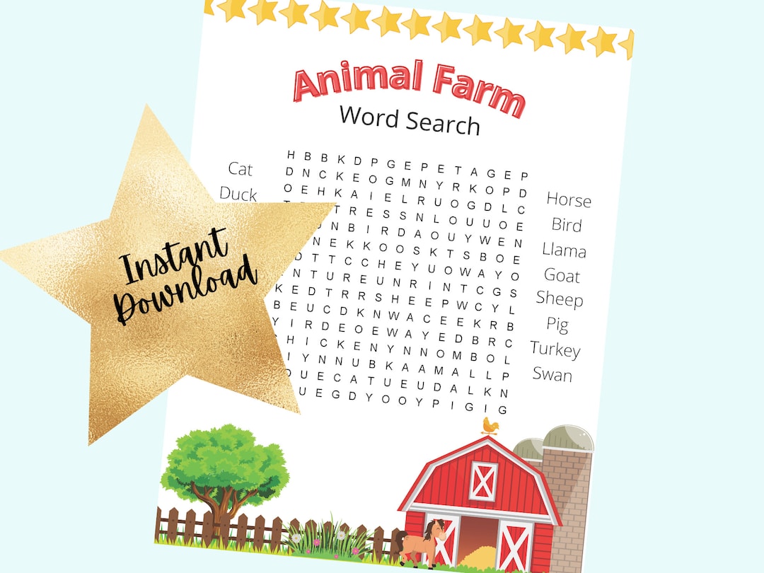 Word Search of Animals on the Farm for Kids, Pet Farm Activities - Etsy