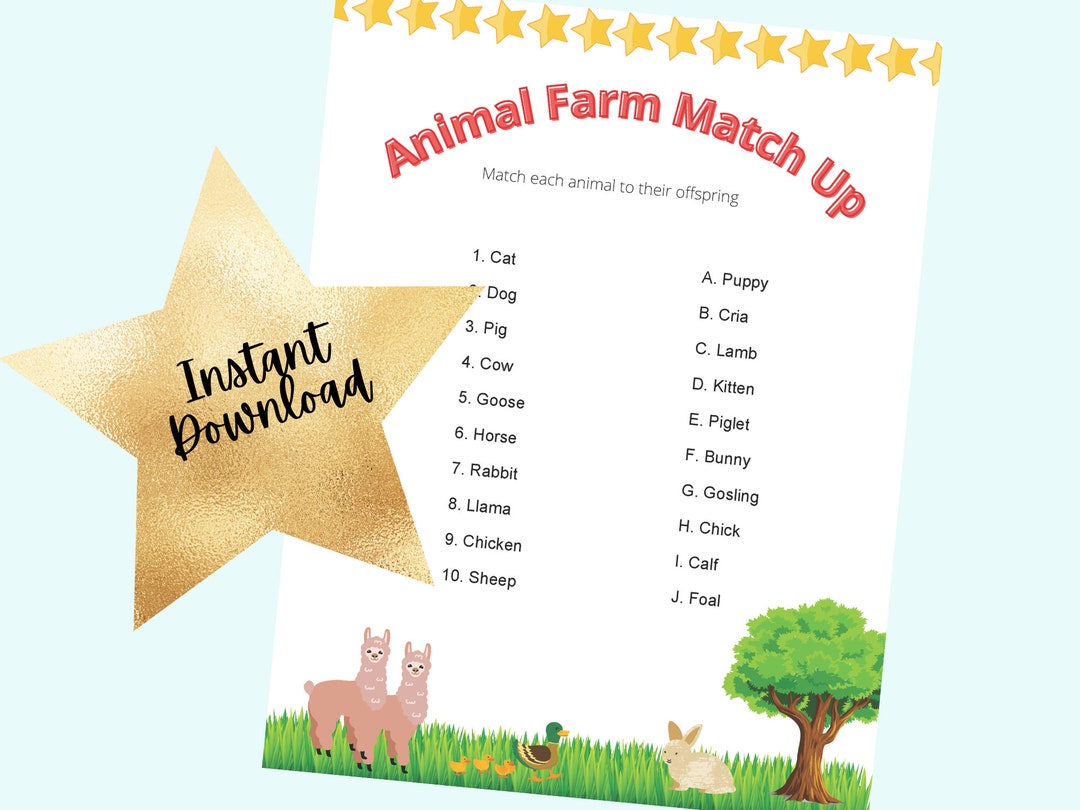 Match up Game of Animals on the Farm to Their Offspring for Kids - Etsy