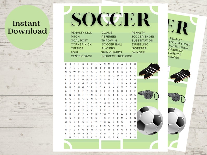 Soccer Word Search for Kids, PDF Printable and Instant Download - Etsy