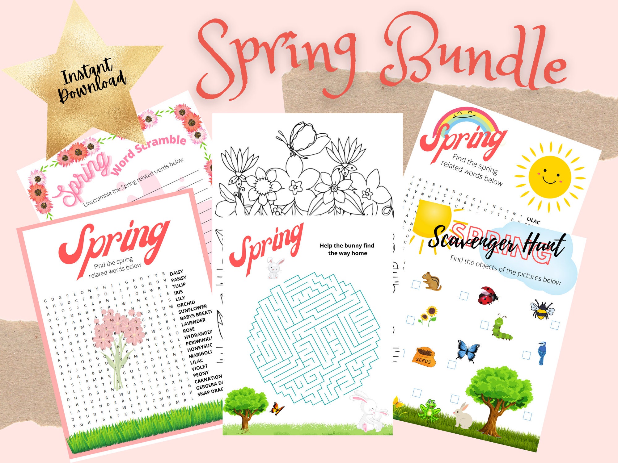 Colouring Page for Kids, Printable Spring Worksheet, Bear in the ...