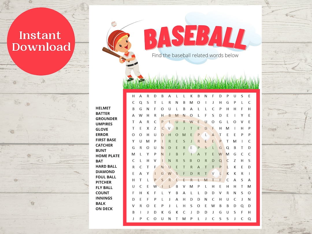 Baseball Word Search for Kids, PDF Printable and Instant Download - Etsy