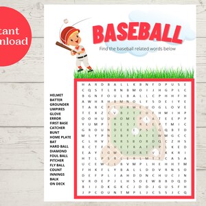 Baseball Word Search for Kids, PDF Printable and Instant Download - Etsy