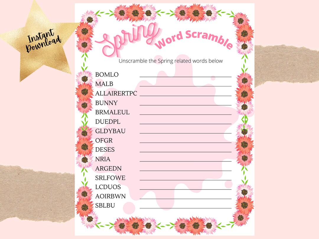 Spring Word Scramble Game, Spring Activities for Kids, Family Game ...