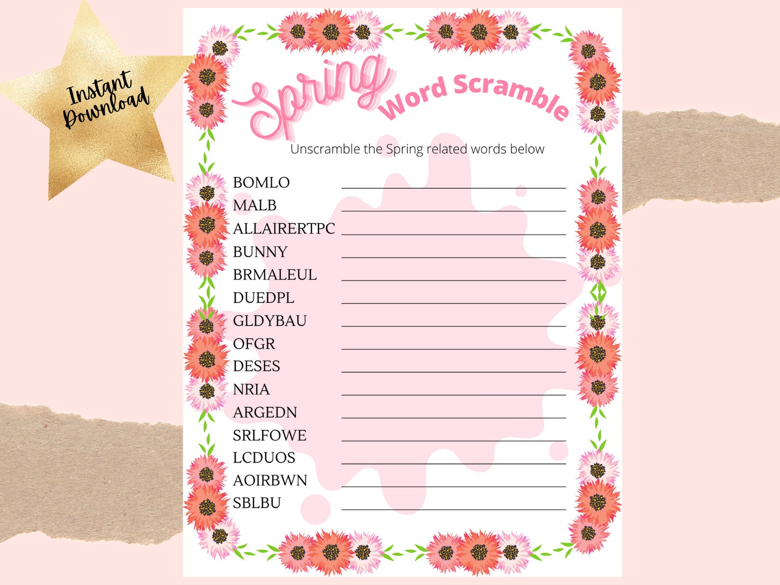Spring Word Scramble Game, Spring Activities for Kids, Family Game ...