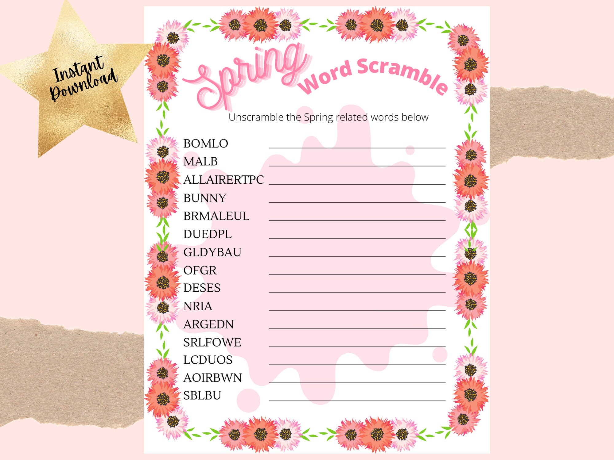 Spring Word Scramble Game Spring Activities for Kids Family - Etsy