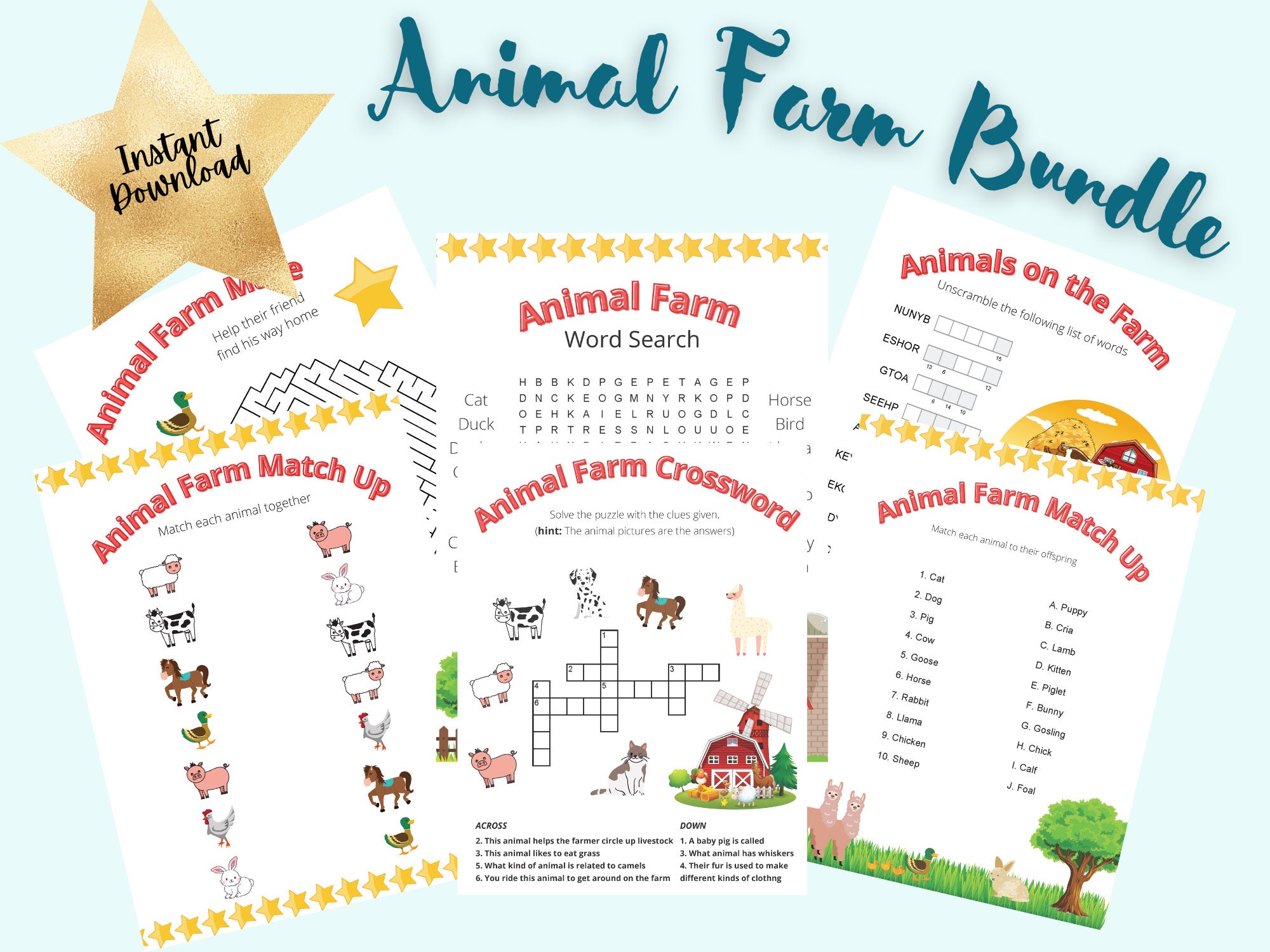 Crucigrama de animales en la granja para niños - Etsy México