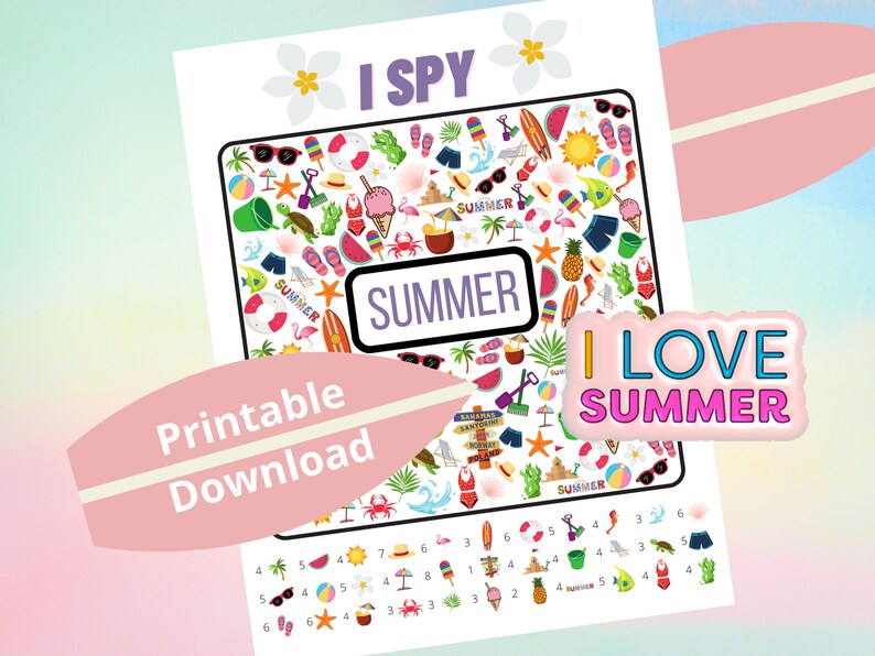 Summertime I SPY Game for Kids, Summer Activities, Printable Game ...