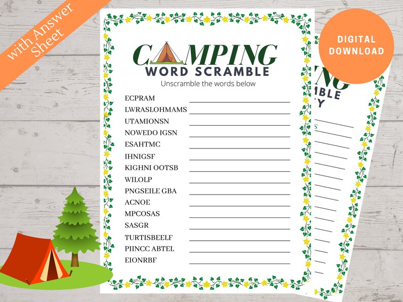 Word Scramble, Camping Activities, Word Search for Older Kids, Digital ...