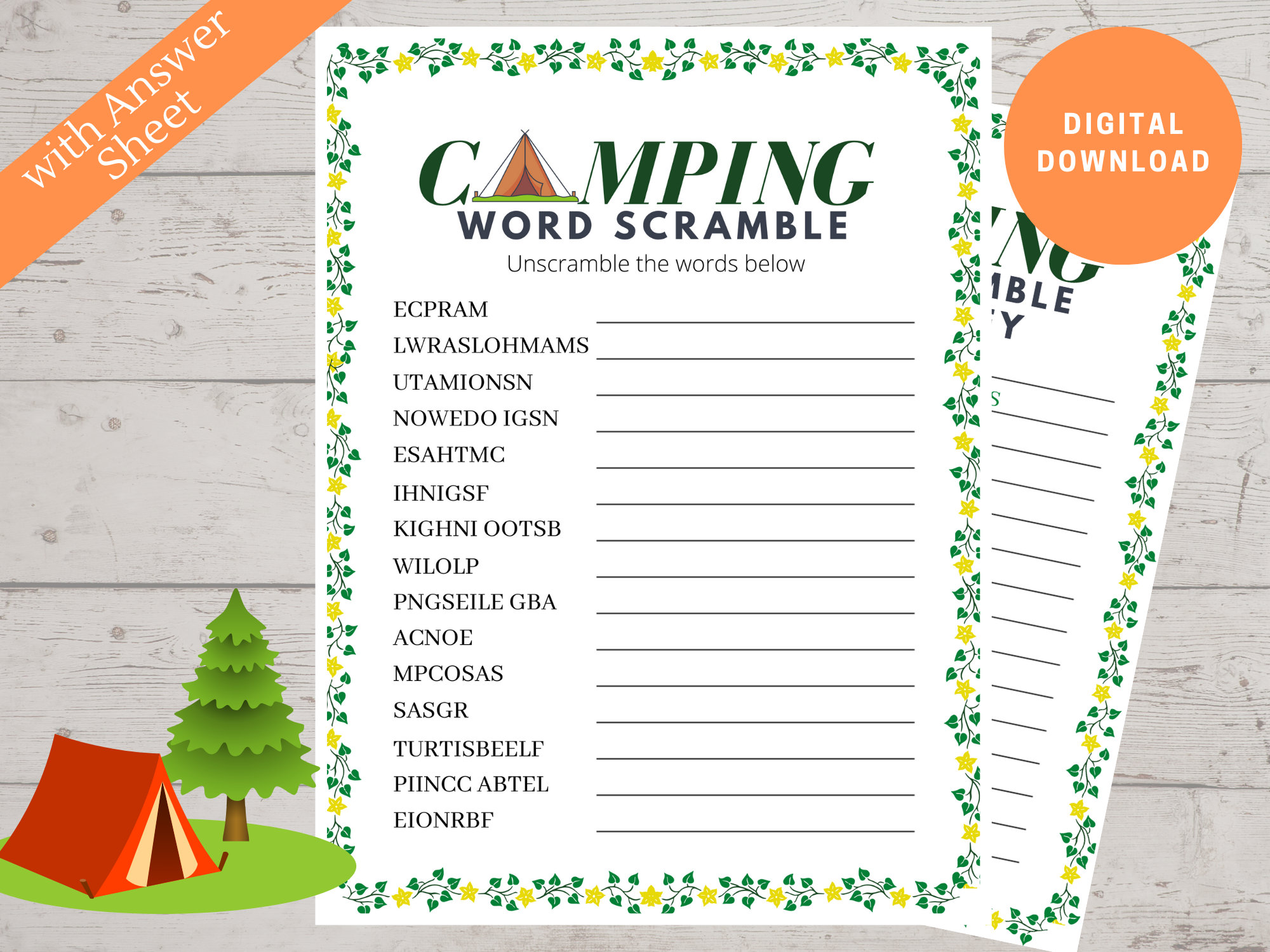 Word Scramble, Camping Activities, Word Search for Older Kids, Digital ...